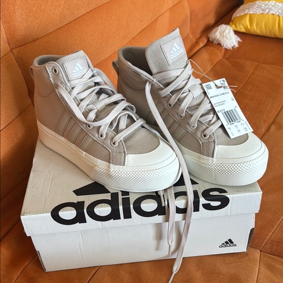 adidas | Shoes | Adidas Beige Hightop Sneakers | Poshmark